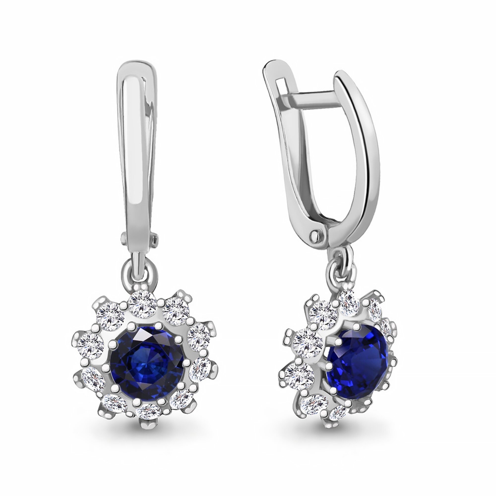 Серьги, серебро, 925 проба, родирование, сапфир синтетический, фианит