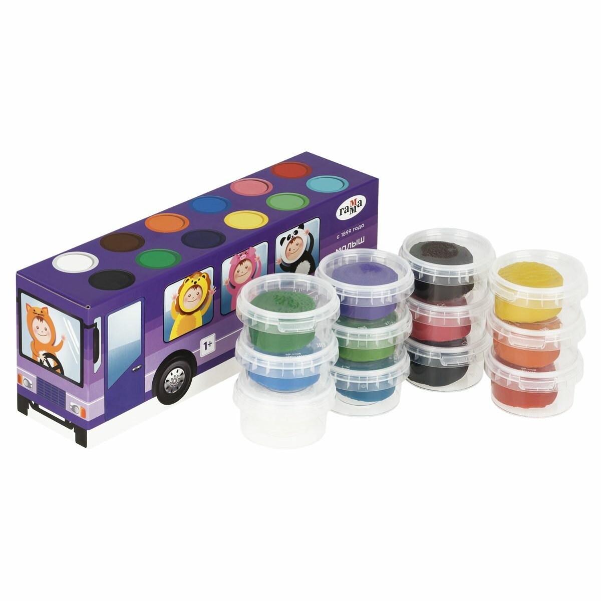 Тесто для лепки Гамма "Малыш. Автобус" 12 цветов, 720г, картон. упаковка (071123_12720)