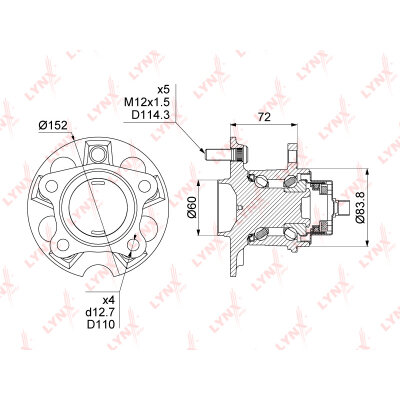 Ступица задняя в сборе L LEXUS RX330-400H 2WD 03-08, TOYOTA HIGHLANDER I-II 2.4-3.5 2WD 03 / VENZA LYNXauto WH1502