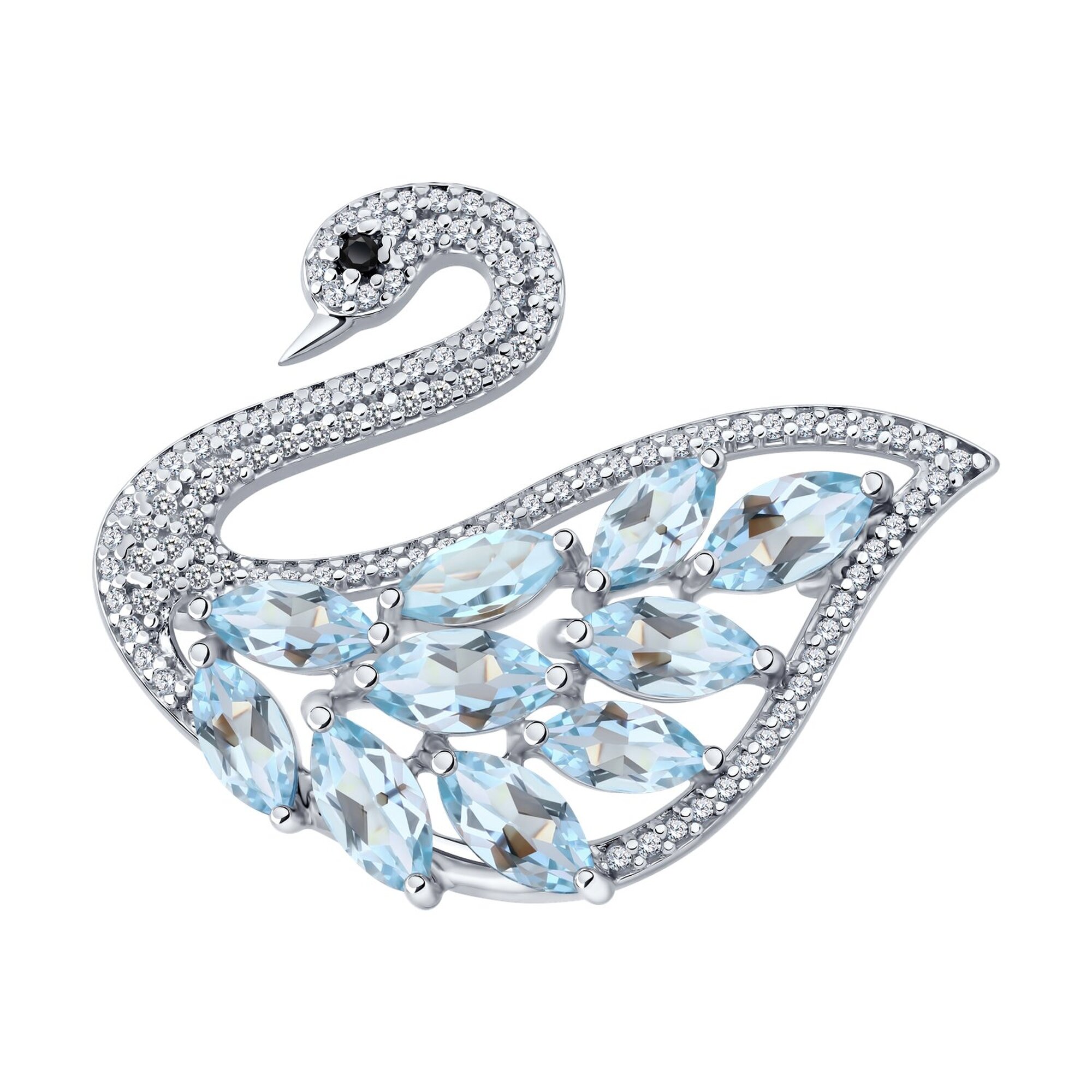 Брошь, серебро, 925 проба, родирование, фианит, топаз