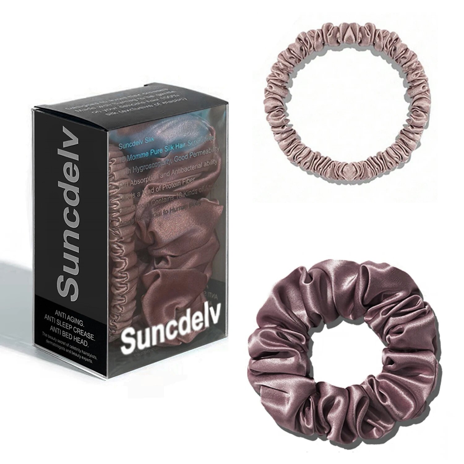 Резинки для волос из 100% чистого шелка шелковицы, шелковые резинки для волос, резинки для волос, узкие держатели для хвоста, аксессуары для ухода за волосами, коробка из 2 шт.