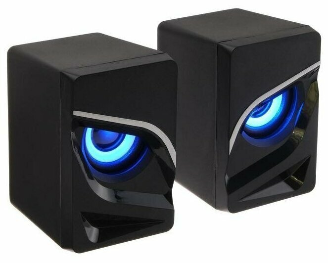 Акустическая система 2,0 Qumo Rage AS005,10ВТ, синяя подсветка USB+3.5 jack, объемное звучание