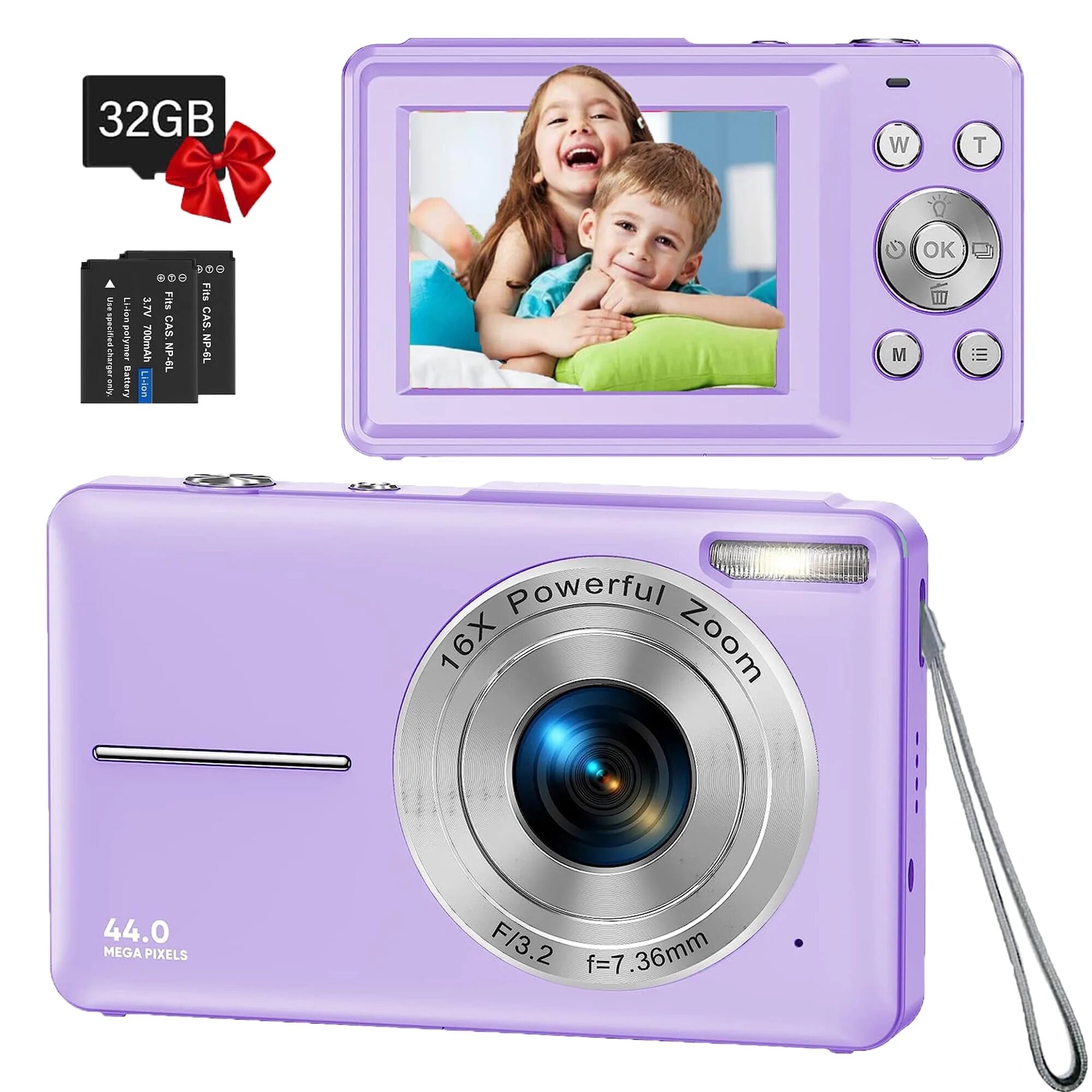 Цифровая камера FHD1080P 44MP Vlogging Camera для детей 2.4" LCD экран Маленькая видеокамера с 32G картой