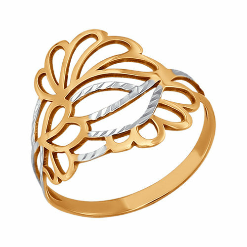 Кольцо широкое, красное золото, 585 проба, родирование