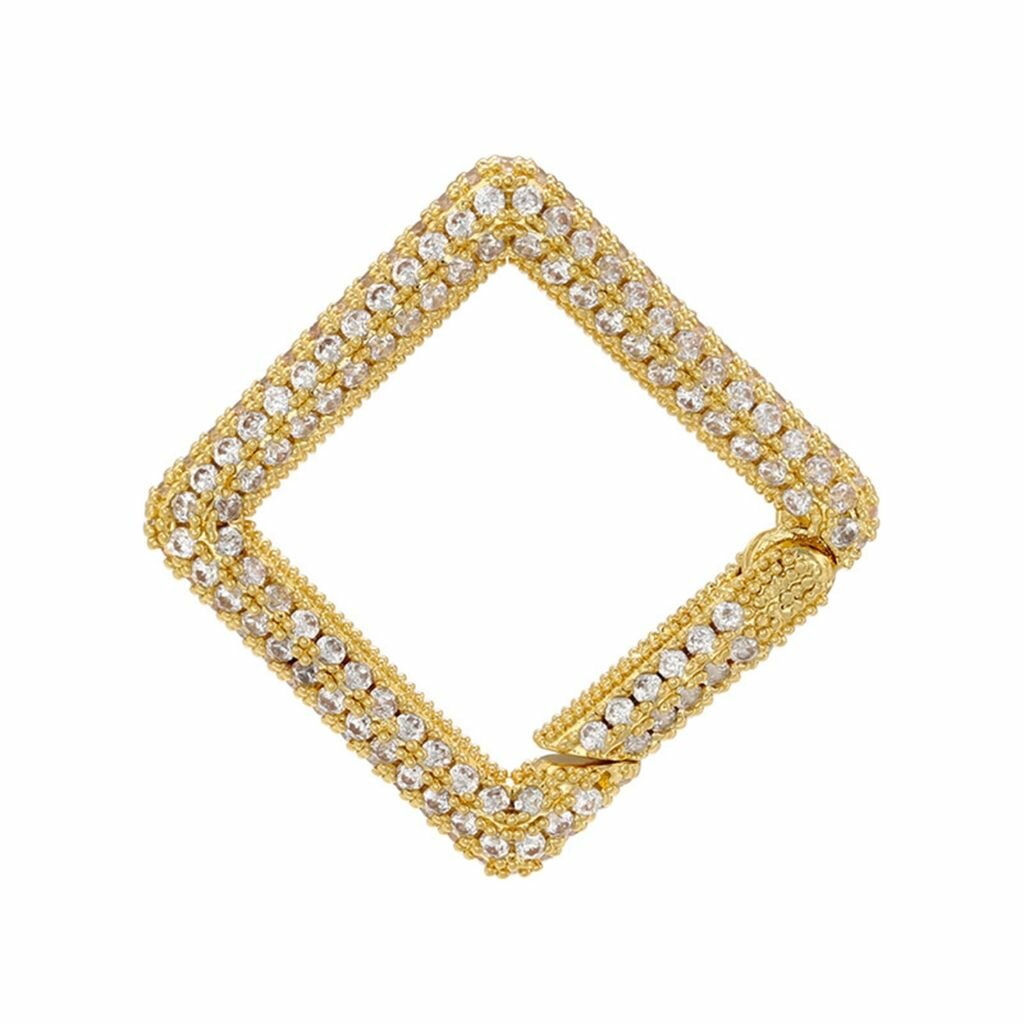 Украшение, Латунная позолоченная застежка с драгоценными камнями - золотая - квадрат