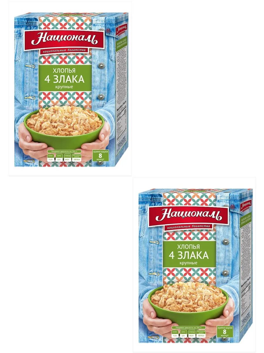 Хлопья Националь 4 злака крупные 400 г 2 уп