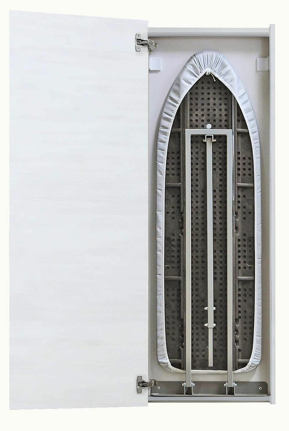 Встроенная гладильная доска с зеркальным фасадом Айрон Слим Термо, выбеленный дуб распашная лево