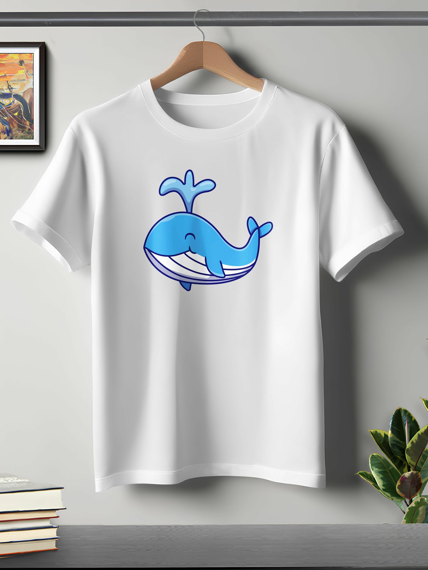 Футболка  Детская ONEQ 164 (14-15) размер с принтом Кит, белая