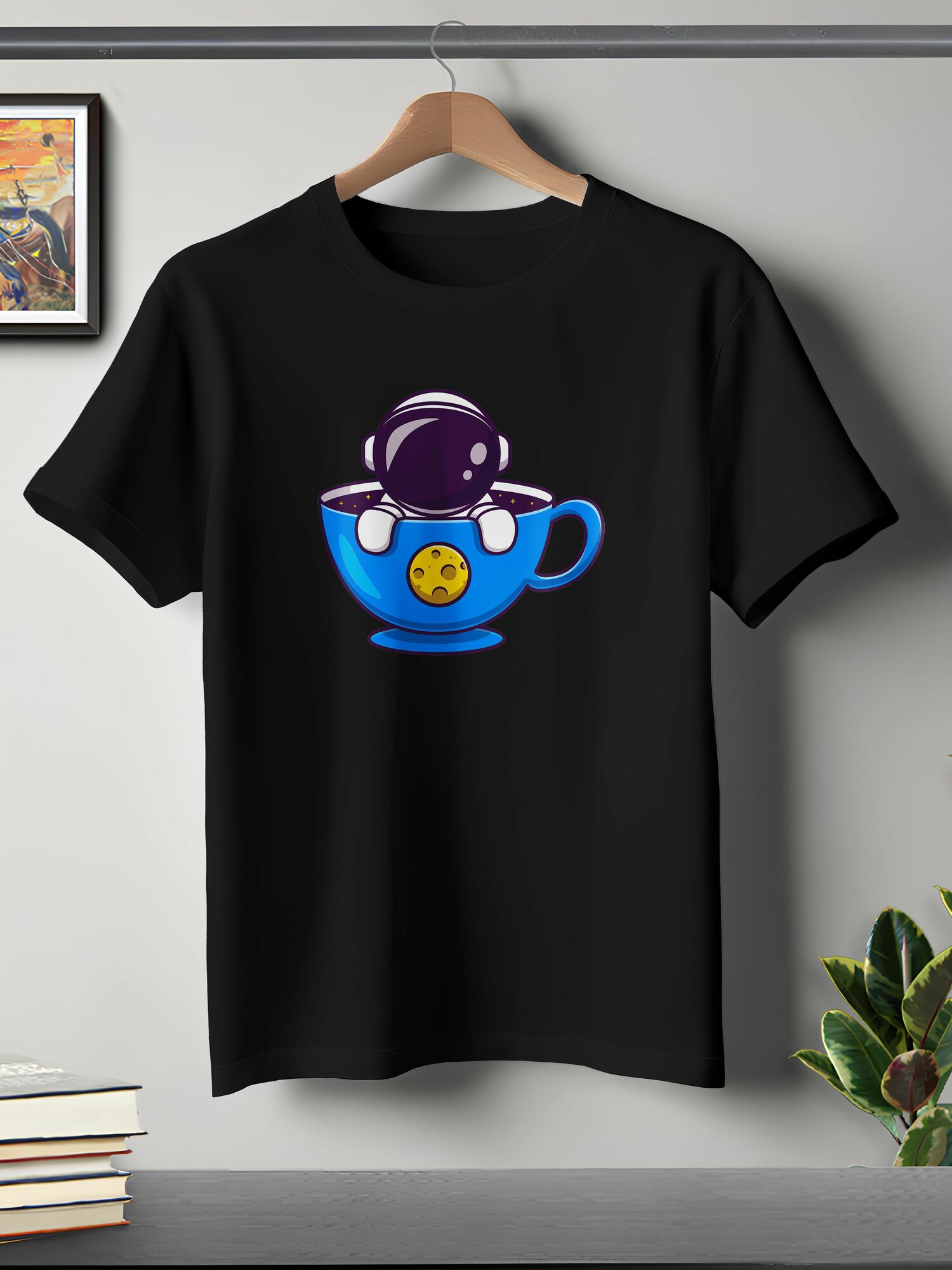 Футболка ONEQ унисекс 50-52 (XL) размер с принтом Космонавт, черная