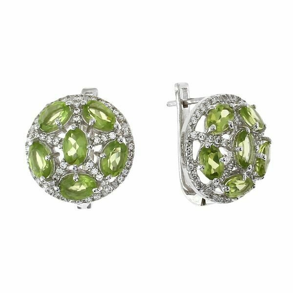 Серьги, серебро, 925 проба, родирование, хризолит, фианит