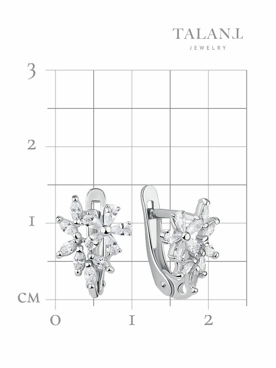 Серьги TALANT, серебро, 925 проба, родирование, фианит, длина 1.3 см, , серебристый — фото 1