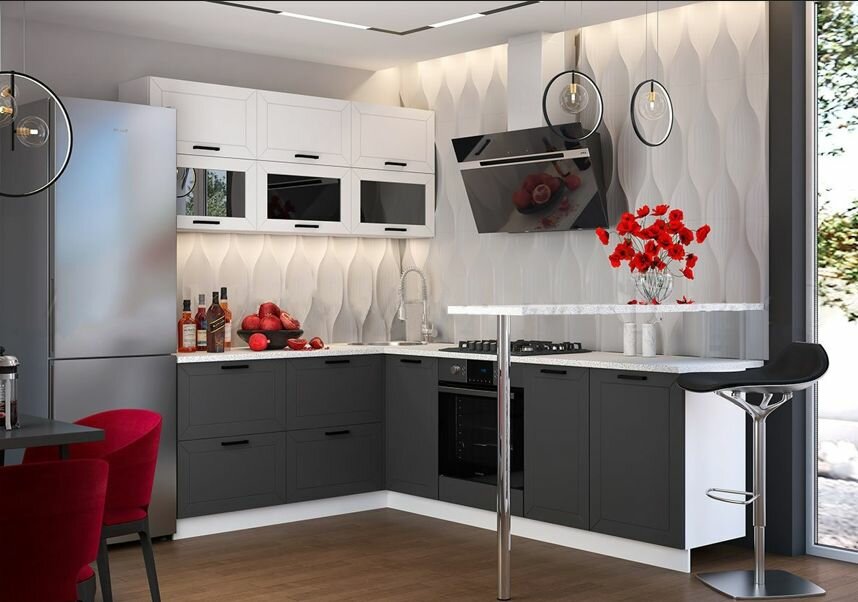 Кухонный гарнитур Монако 1,8х2,5 м (Софт белый/Софт графит NEW)