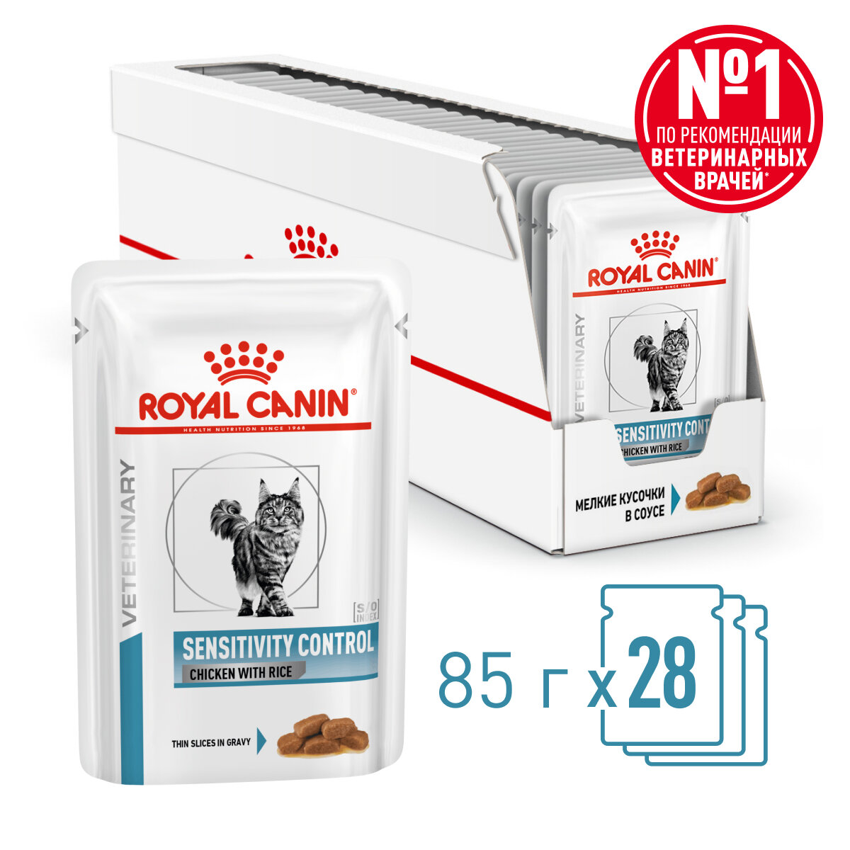 Влажный корм для кошек Royal Canin Sensitivity Control при пищевой непереносимости, гипоаллергенный, кусочки в соусе, 85 г х 28 шт