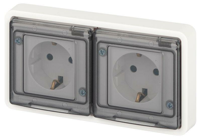 Розетка Эксперт 11-2523-01 2х2P+E гориз. IP55 16А-250В СУ бел. Эра Б0063276