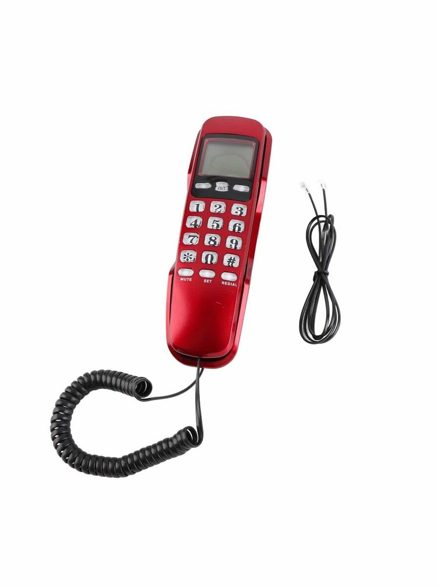 7-дюймовый мини-стационарный телефон с настенным креплением, ЖК-дисплеем, идентификатором вызывающего абонента, красного цвета для домашнего офиса, гостиничного номера