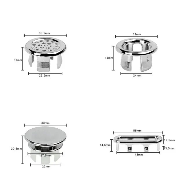 Переливные кольца для раковины, серебристые, пластик, 4 шт. I 4PCS Mixed