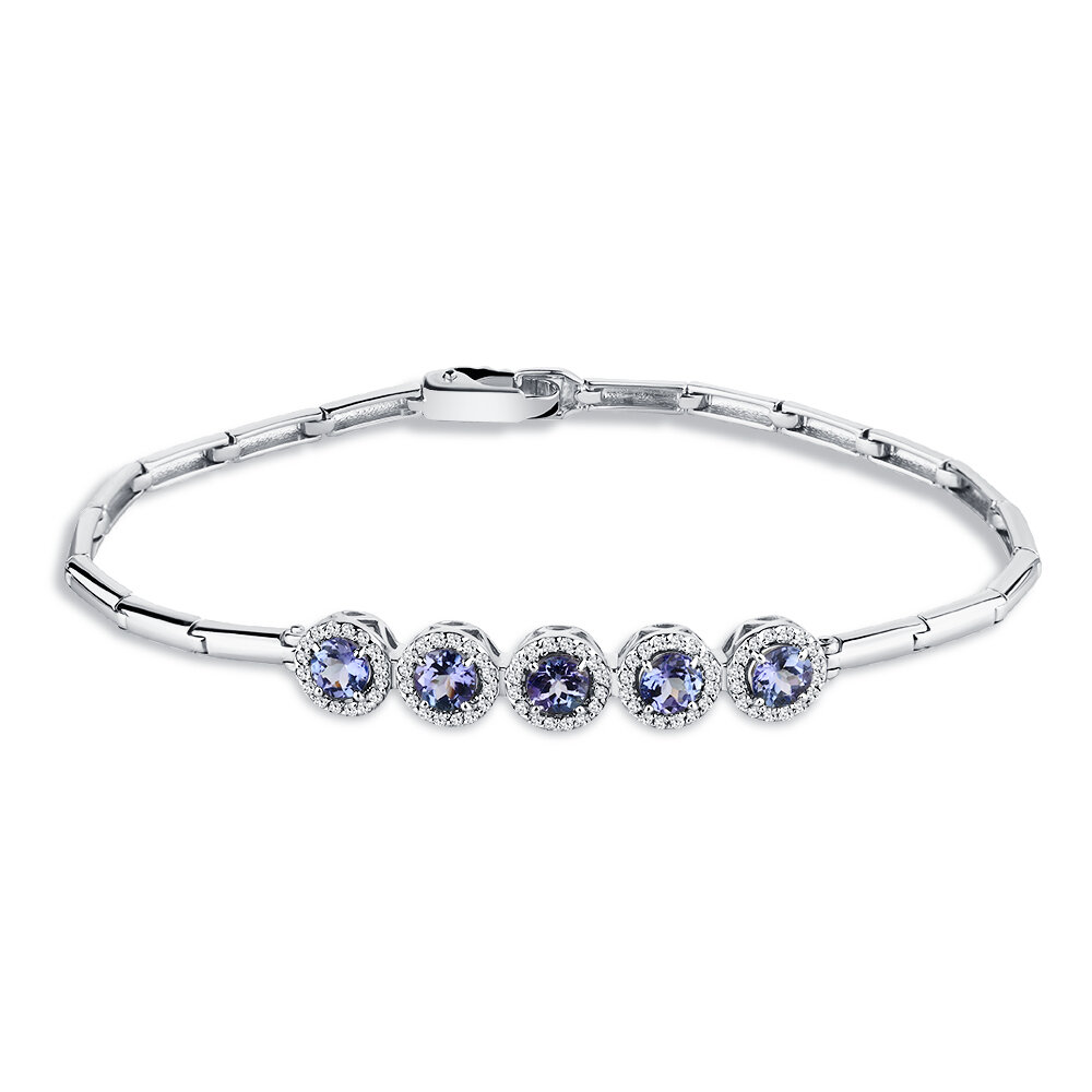 Браслет, белое золото, 585 проба, танзанит, бриллиант