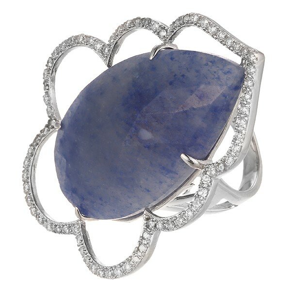 Кольцо, серебро, 925 проба, содалит, фианит