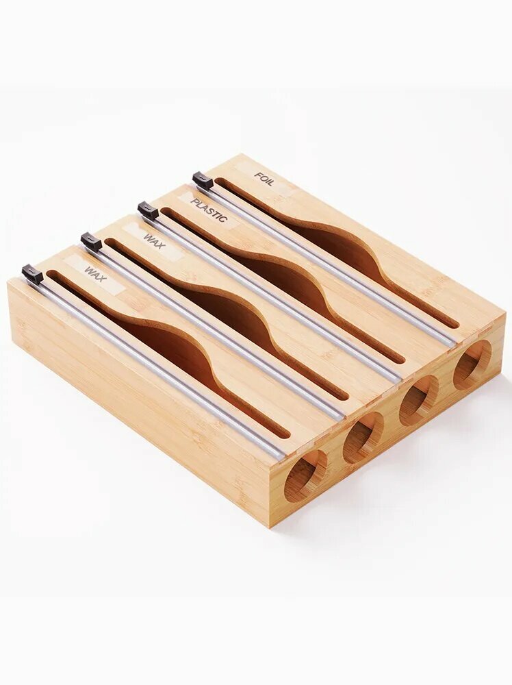 Бамбуковый ящик для резки пленки 3-ячейковый, устойчивый, для дома – аксессуар для кухонной пленки