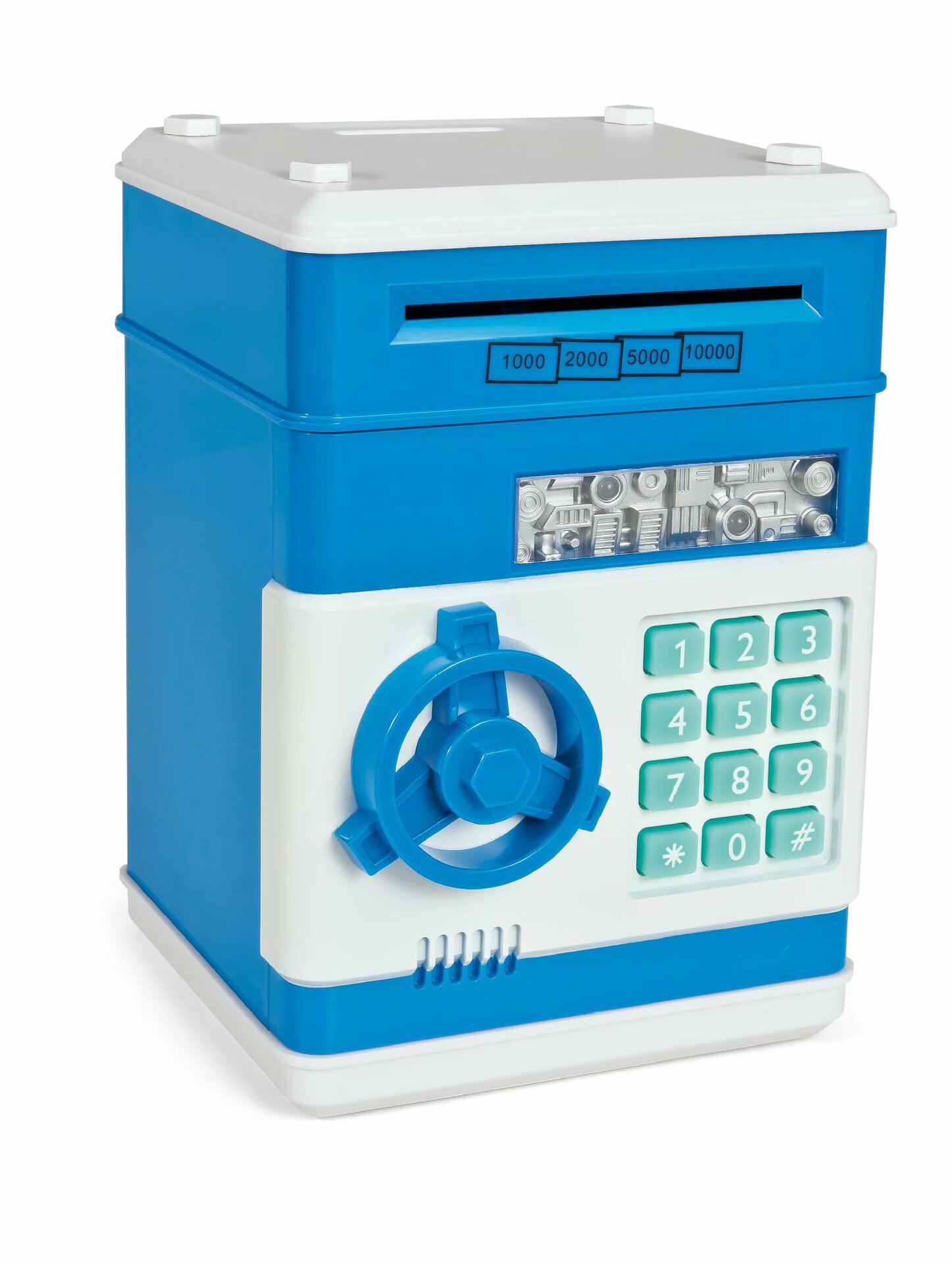 Копилка-сейф Piggy Bank, для детей, синий, 13x13x19 см
