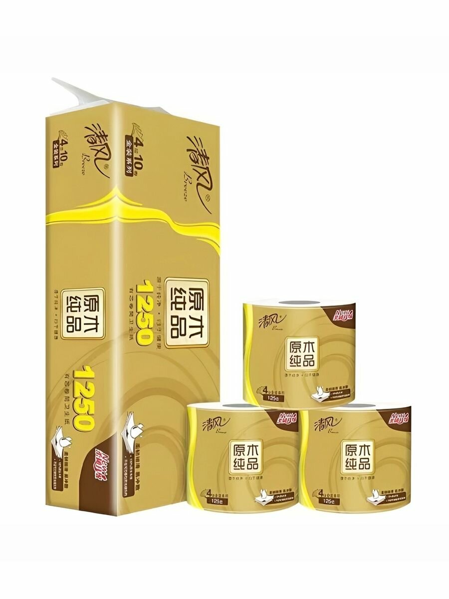 Gold Hong Breeze Gold Премиальная особомягкая туалетная бумага "Breeze" (четырёхслойная, с гладкой поверхностью, компактный рулон) 18 м х 10 рулонов