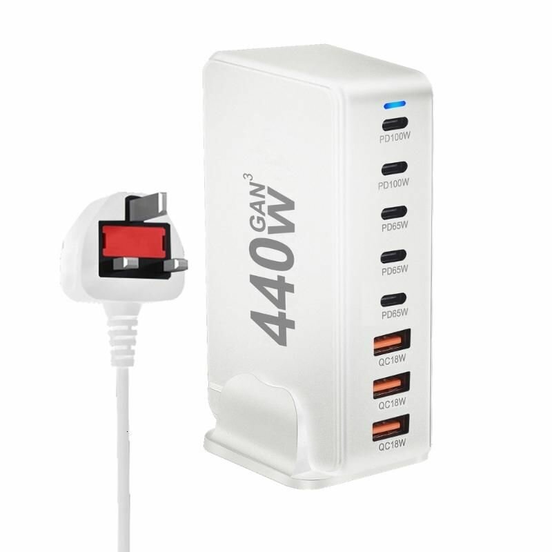 Универсальная совместимость 440W USB C зарядное устройство с протоколом PD для быстрой зарядки 5V3A 9V3A 12V3A, Белый - UK