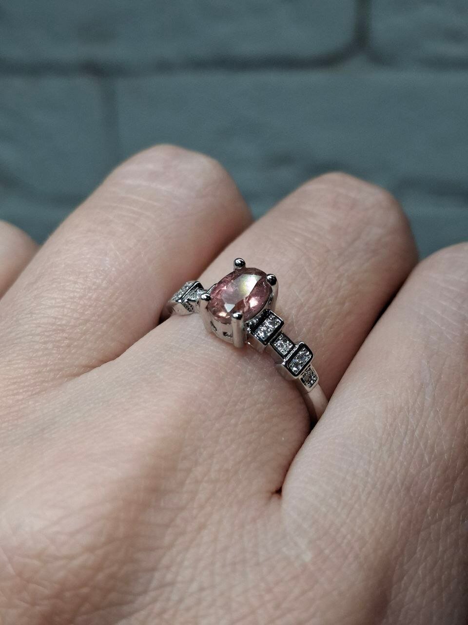 Кольцо, турмалин, фианит