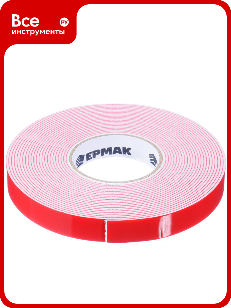 Профессиональная монтажная 2-х сторонняя клеящая лента ермак 12 мм x 5 м 472-027