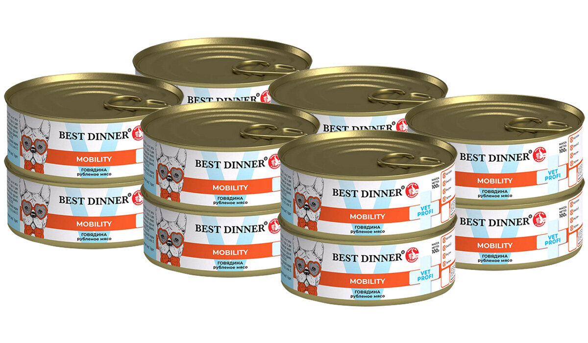 Корм влажный Best Dinner Exclusive Vet Profi Mobility для взрослых собак для профилактики заболеваний опорно-двигательного аппарата, говядина, 100 г х 12 шт