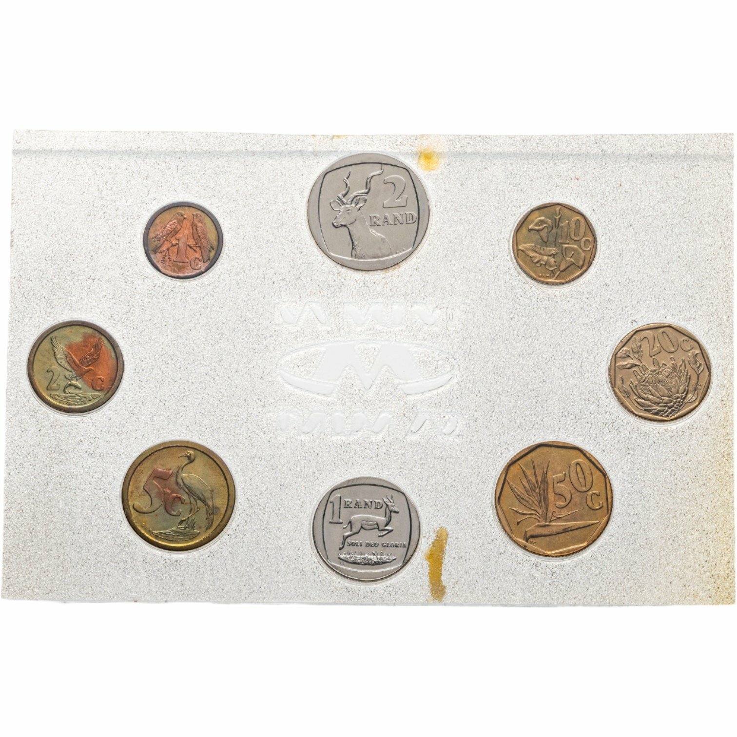 ЮАР 1992 набор из 8-ми обиходных монет в официальной запайке, Никель, в сохранности UNC