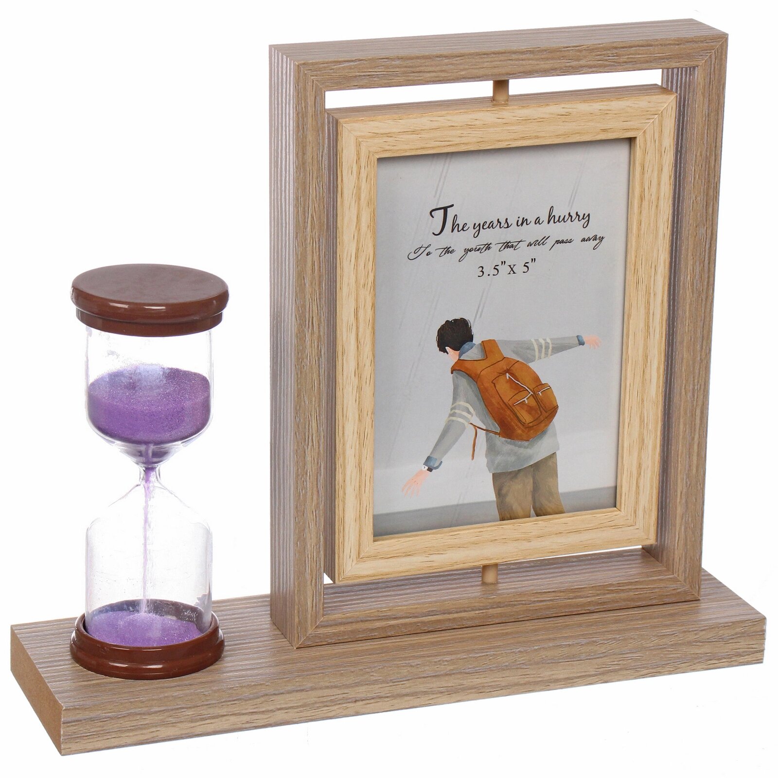 Фоторамка настольная вращающаяся с песочными часами, 9х13 см, под дерево, цвет коричневый