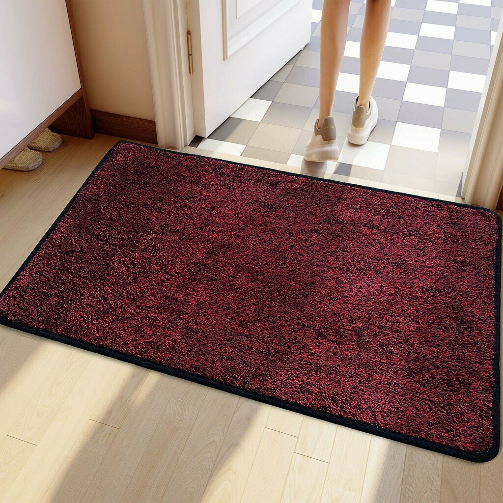 Ковровое покрытие из хлопка водонепроницаемое с нескользящими краями для прихожей и веранды красное 40x60 см