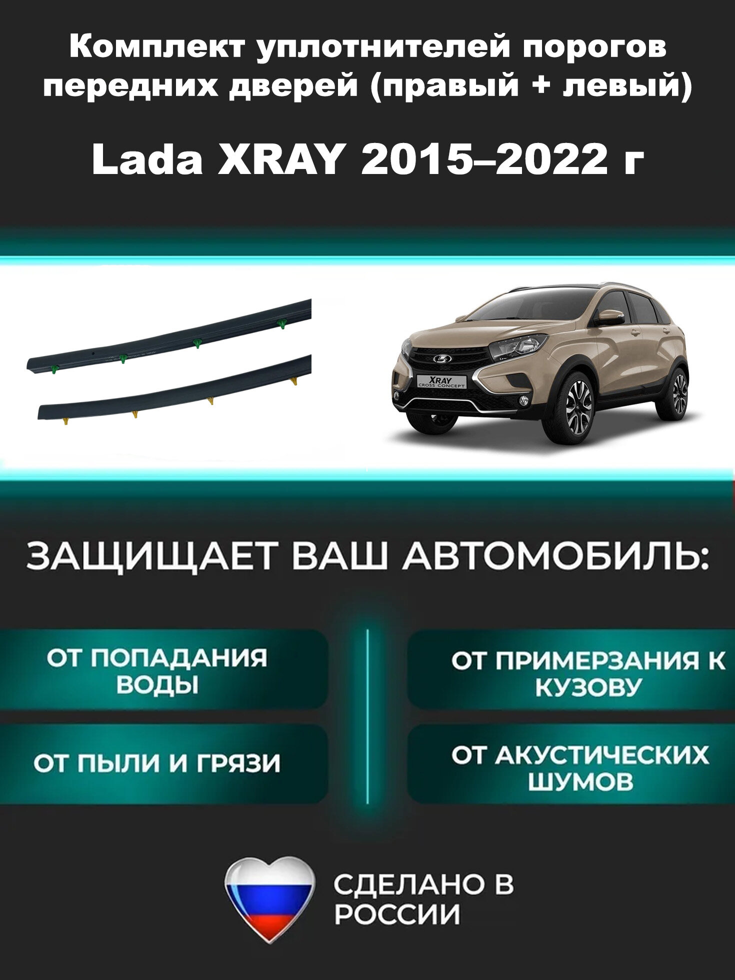 Комплект уплотнителей порогов передних дверей Lada XRAY, XRAY Cross 2015-2022 год / Лада Икс Рей, Х-Рей, Кросс