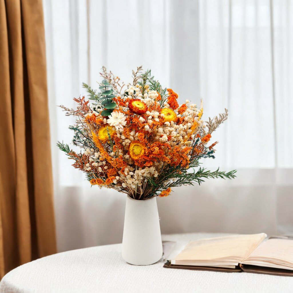 Розовый маленький тростниковый смешанный большой букет из настоящих цветов для домашнего декора, композиция для гостиной, готовый букет из сухих цветов