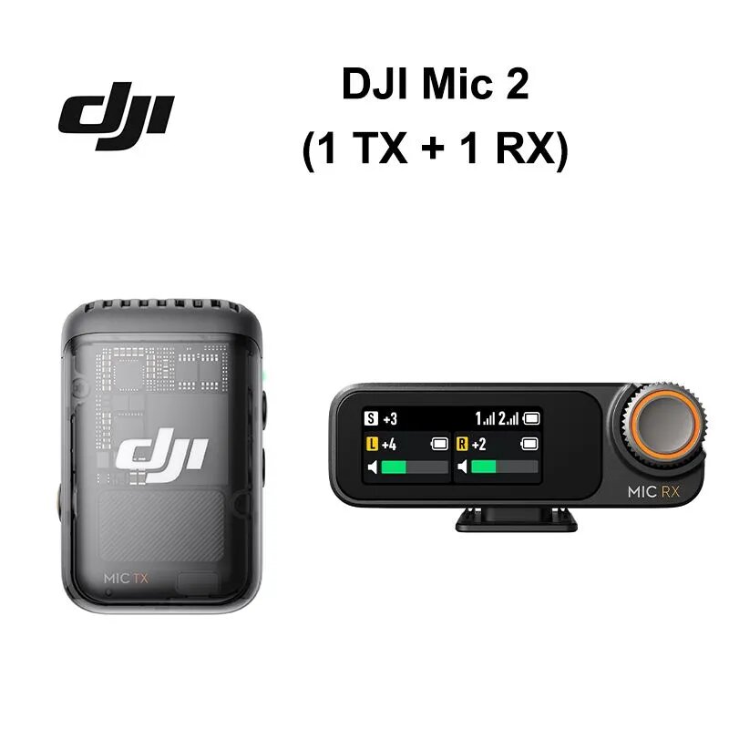 DJI Микрофон универсальный DJI Mic 2(1 TX + 1 RX), Поддержка всенаправленного радио, фокусировка на оптимизации прослушивания голоса, совместимость с различными устройствами, темно-серый, черный матовый
