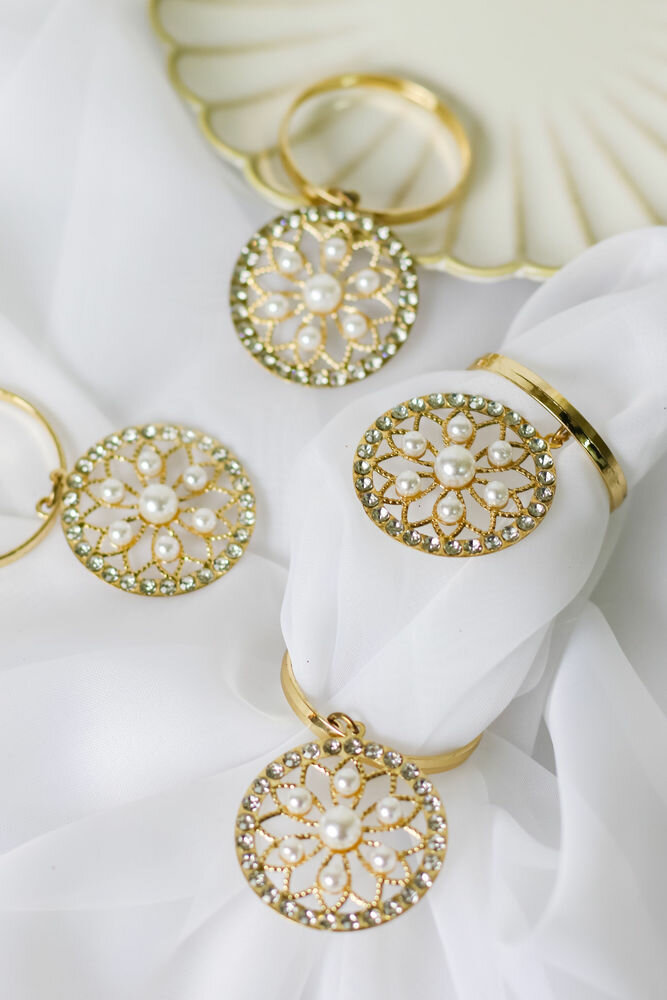 Набор колец для салфеток жемчужная фантазия, металл, золотой, 4 см, 4 шт, Koopman International CAA665080