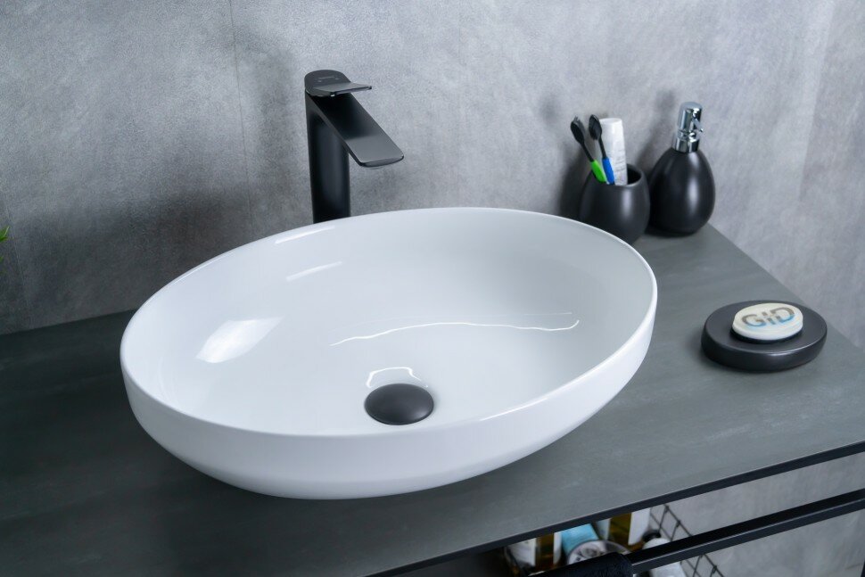 Раковина GID-Ceramic D1469, овальная, накладная, белая, 50 см x 36 см x 14,5 см