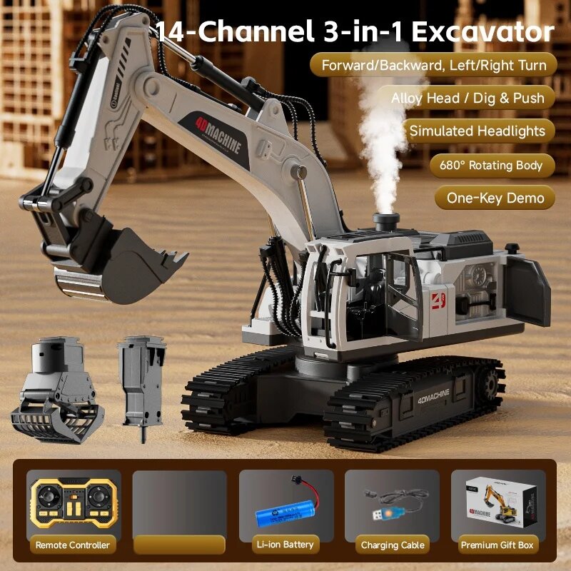 RC Экскаватор 4DRC 14 каналов White-3 IN 1-Spray