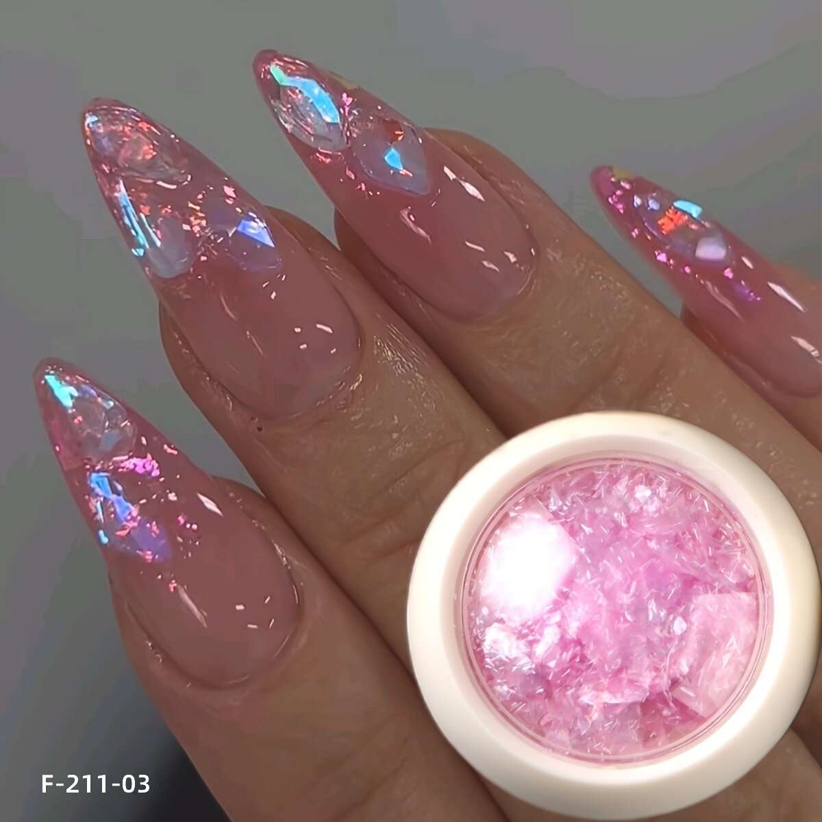 Блестки для ногтей с эффектом русалки в стиле Y2K, втирка аура-опал и зеркальная втирка хром, голографические лазерные пайетки, цвет F-211 (03) — синий/зеленый/розовый/фиолетовый, 1 флакон