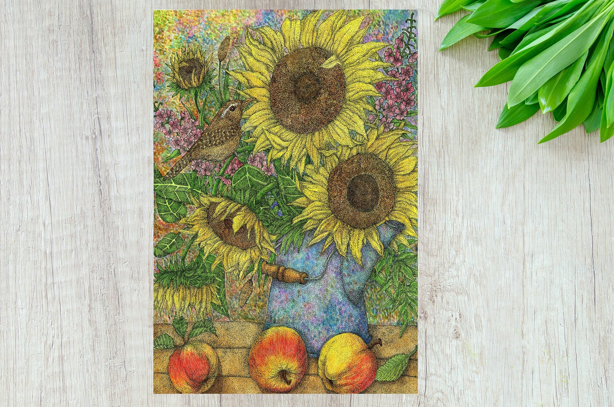 Открытка c цветами Букет подсолнухов с конвертом для посткроссинга. Открытка поздравительная