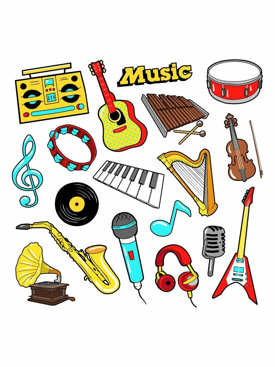 Наклейки стикеры Музыкальные инструменты