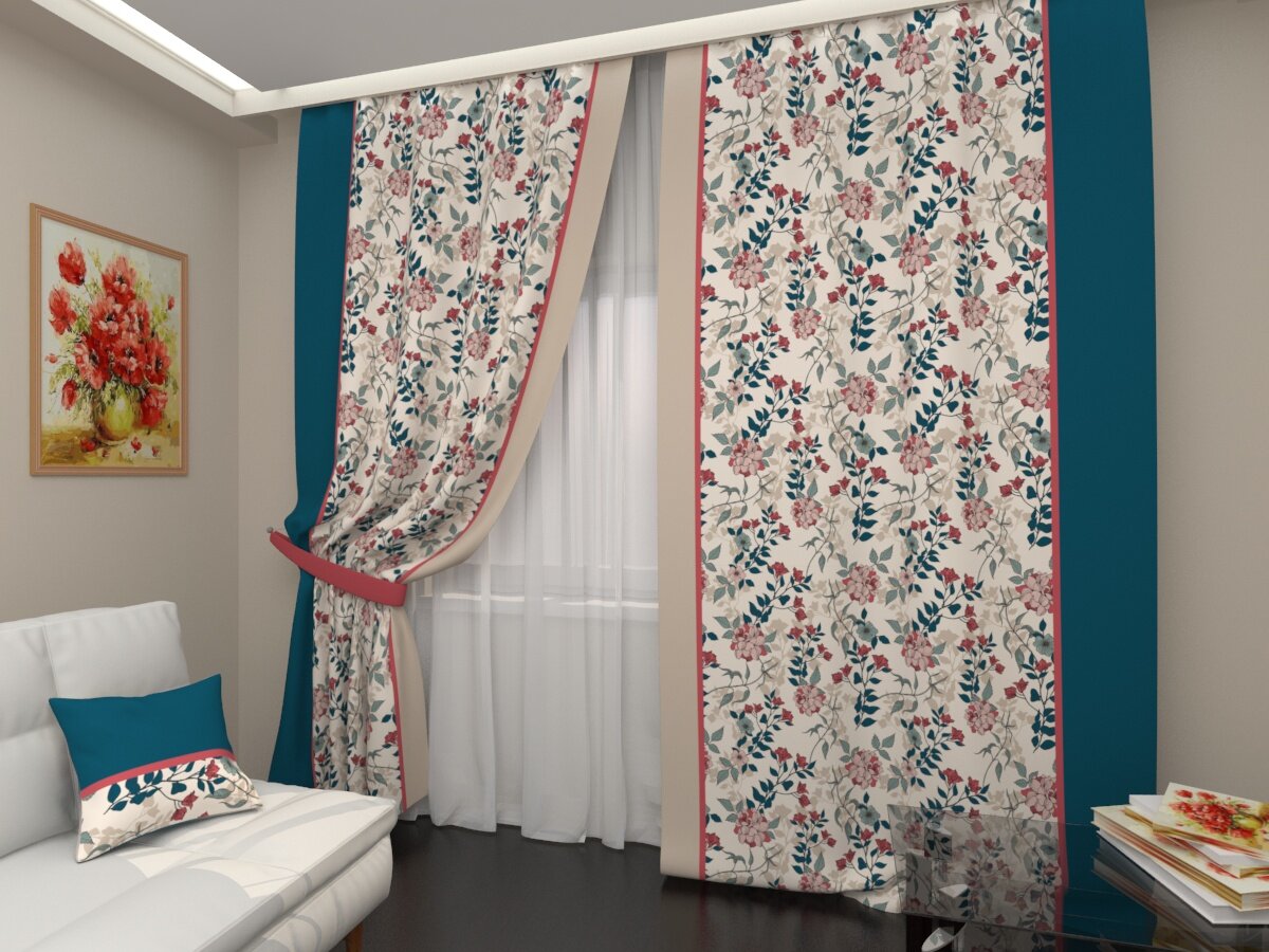 Фотошторы Арт Паула Цветочный орнамент 6 Сатен В: 240 см Ш: 2*155 = 310 см