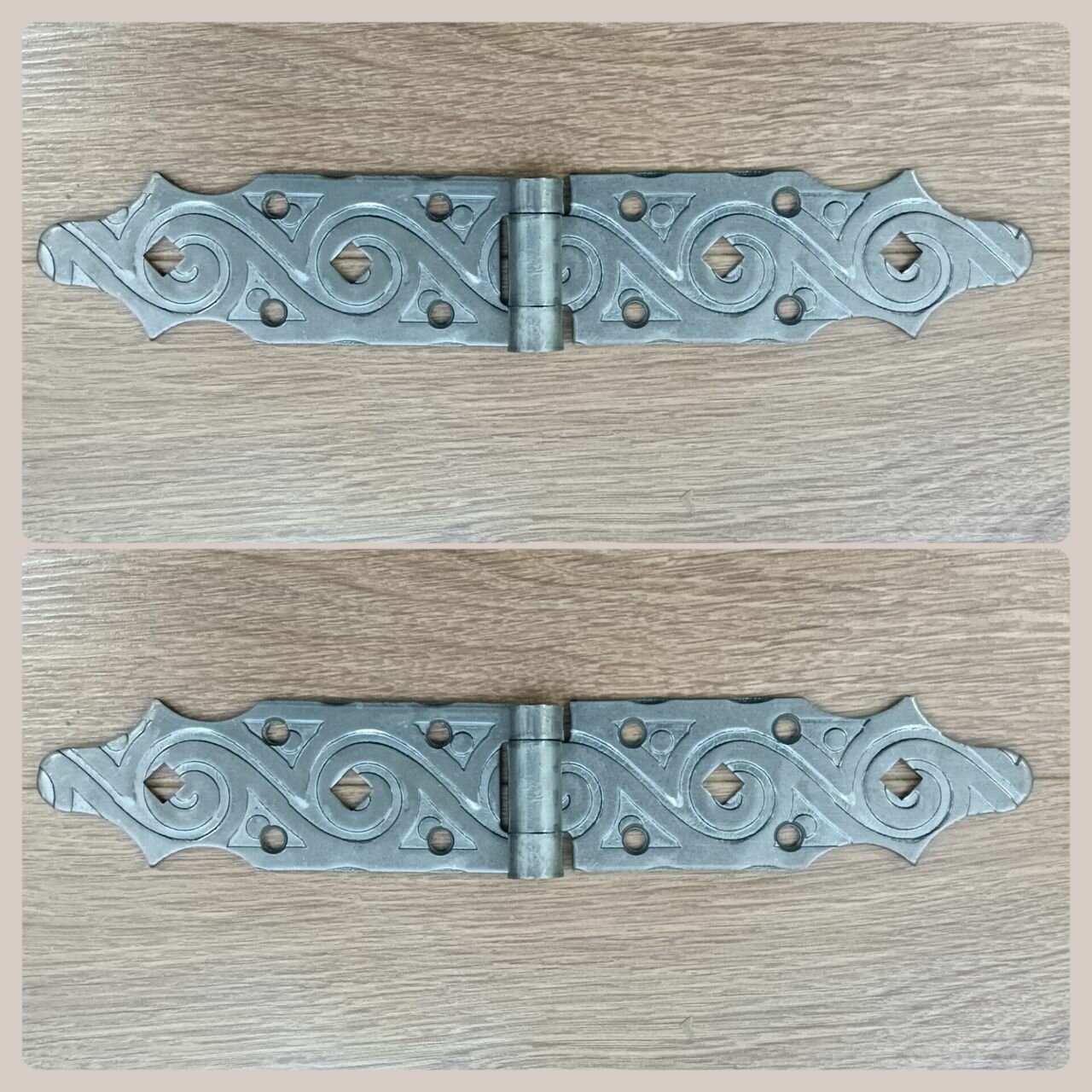 Петля для двери, ворот фигурная 140х140 - 2 шт /кованая/ серия ярославль (черненое серебро)