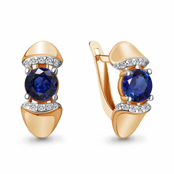 Серьги серебро, 925 проба, золочение, фианит, сапфир синтетический