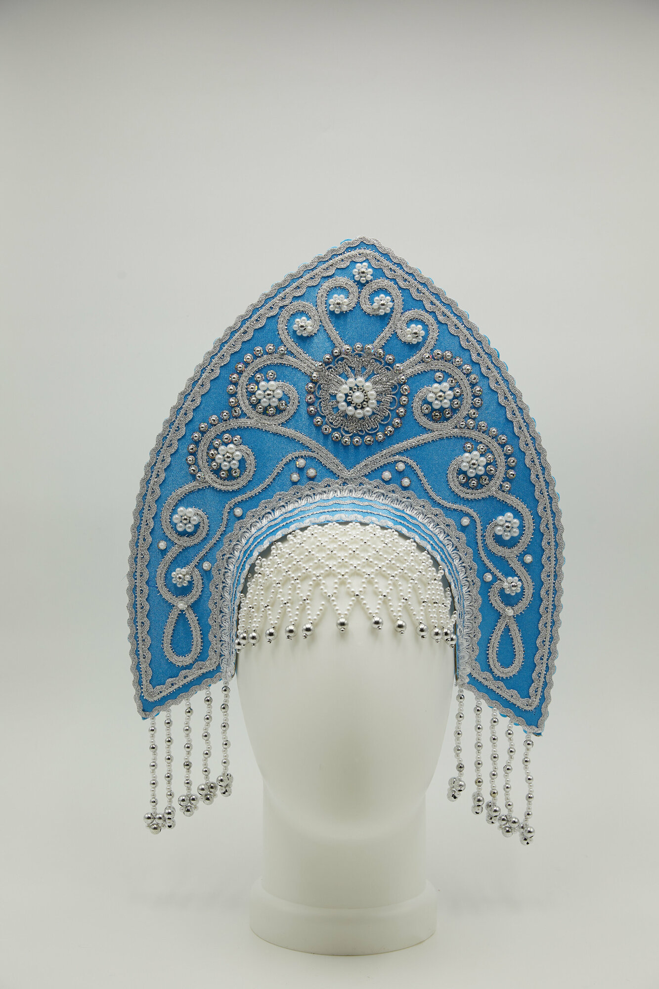 Кокошник Забава Углич "Ярославна" КЯ-04, голубой яркий, серебро