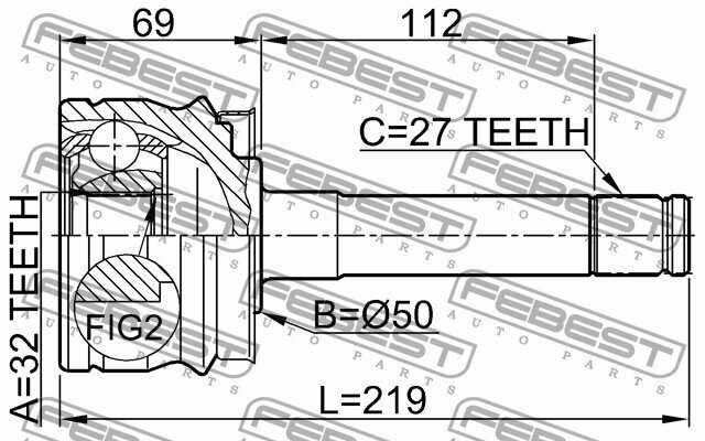 ШРУС наружный 32X50X27 (NISSAN TERRANO II R20 1993-2006), 0210R20 FEBEST 0210-R20
