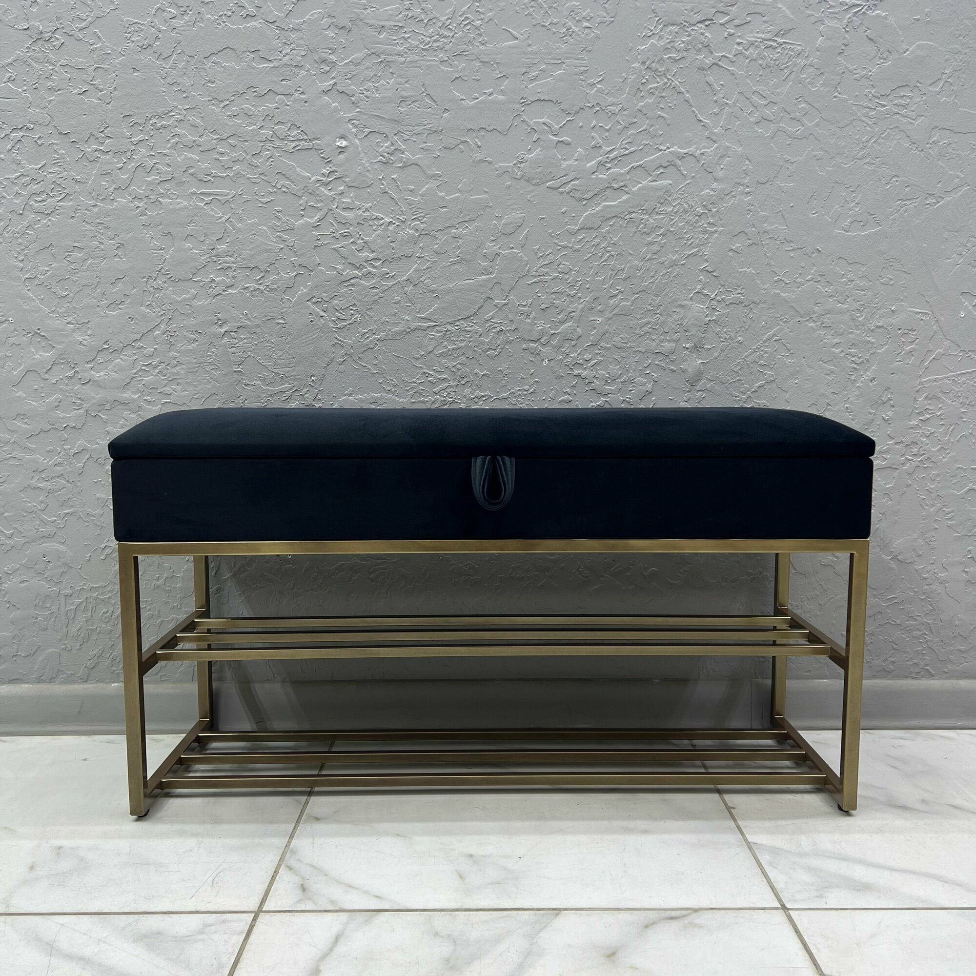 Банкетка в прихожую с мягким сиденьем, ящиком и полками для обуви