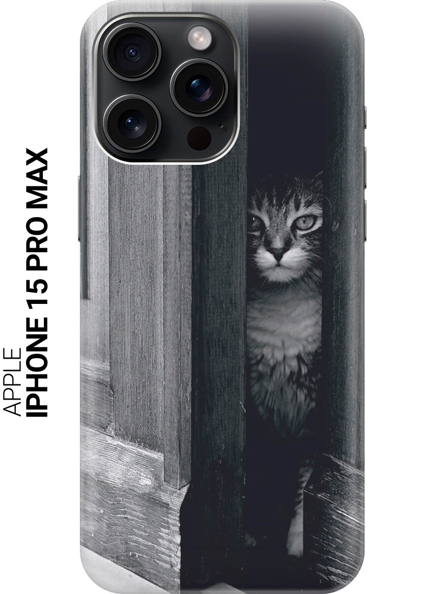 Силиконовый чехол на Apple iPhone 15 Pro Max / Эпл Айфон 15 Про Макс с рисунком "Выглядывающий кот"