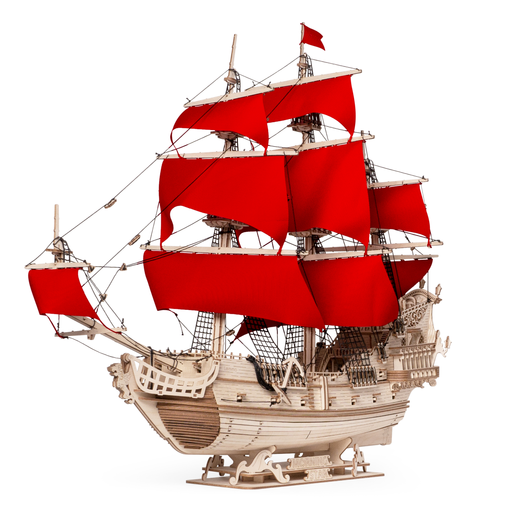 Сборная модель из дерева Lemmo Корабль Утренняя Звезда (красные паруса)
