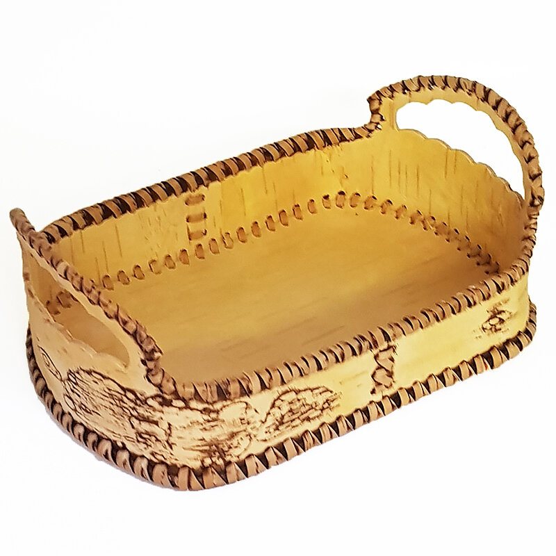 Тарелка "Крестьянка" 26*17*10 Береста. Ручная работа